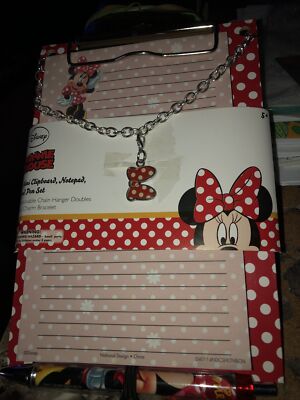 Disney Minnie Mouse Clipboard Notepad pen chain hanger /charm bracelet ...