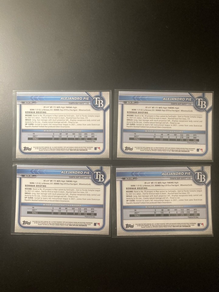 (4) 2022 Bowman Chrome Alejandro Pie 1st Rookie Prospect RC #BCP-99 TB ...