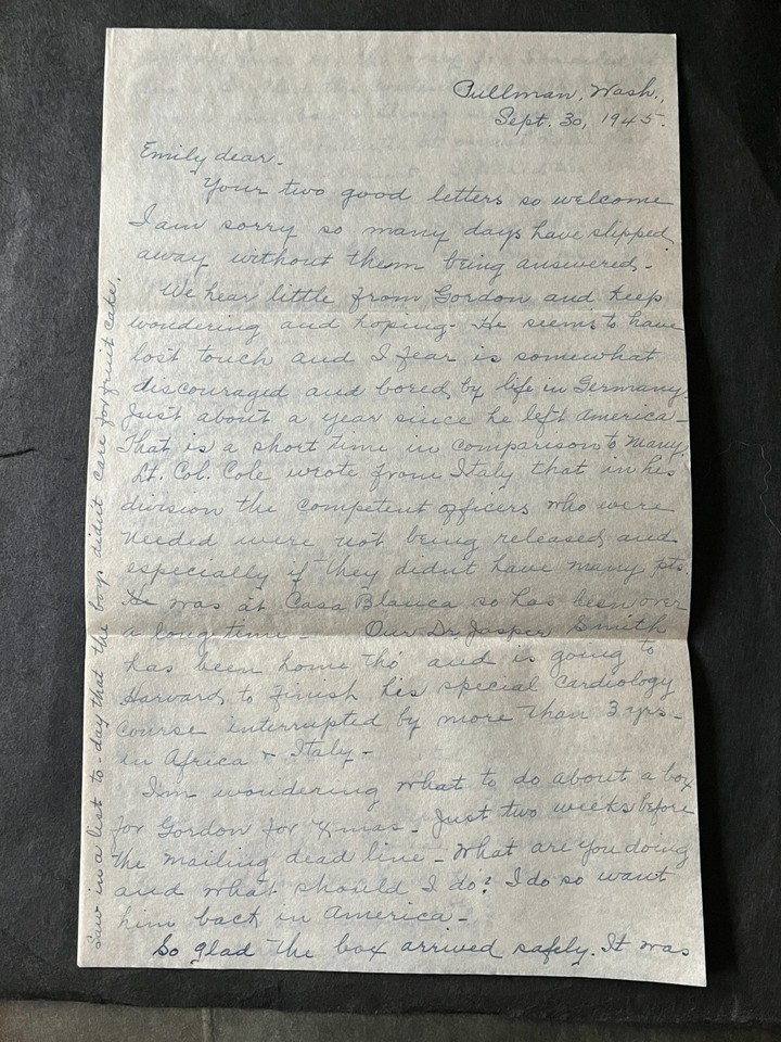 1945 PULLMAN WA 5pg WWII LETTER ! WORLD WAR II AFTERMATH STRIKES ...