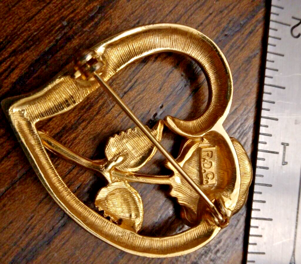 VINTAGE ESTATE, Signed RDC Golden Heart Rose Brooch Pin (I) | eBay