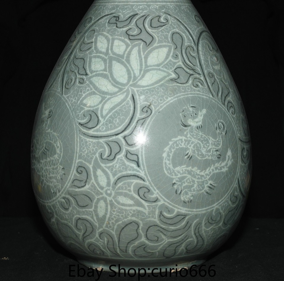 Old Dynasty Korea Koryo Celadon Porcelain Dragon Loong Beast Flower ...