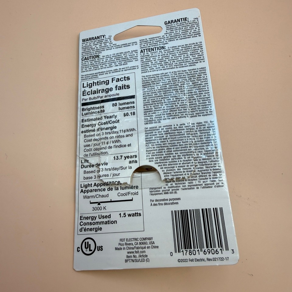 Feit Electric T7 LED Light Bulb, 15W Equivalent, 1.5W, 80 Lumens, E17 ...
