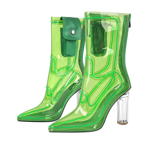 Womens Fashion Sexy Pointy Toe Clear PVC Ankle Boots Party High Heels ...