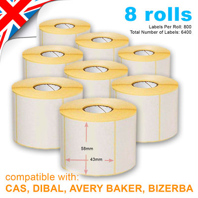 Label Metrics 58x43mm CAS, DIBAL etc compatible scale label 8x rolls ...