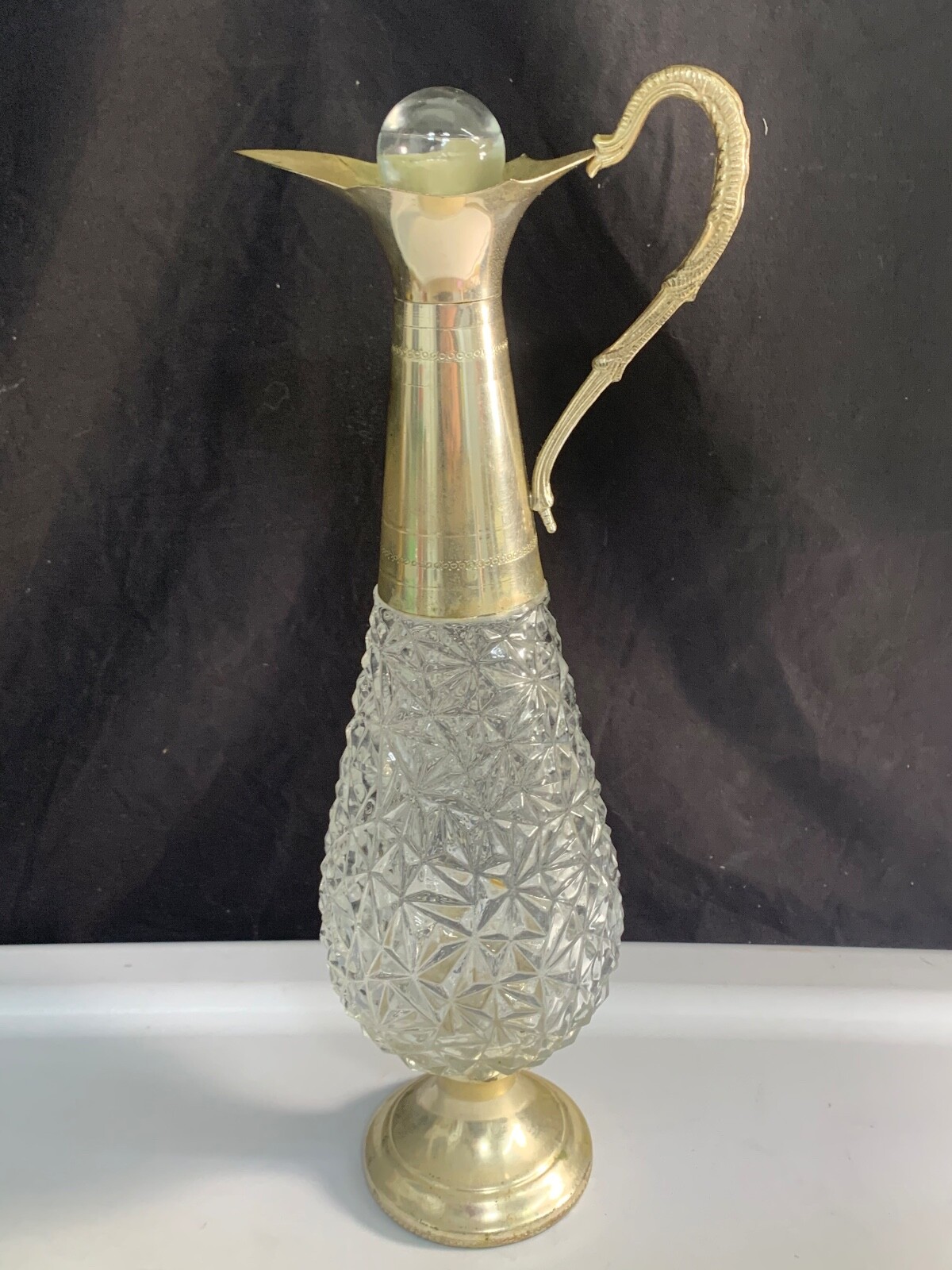 Vintage F.lli Beccaro-Acqui Crystal & Brass Wine Decanter Pitcher ...