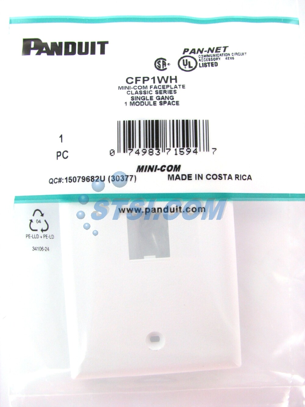 Panduit CFP1WH 1-Port Mini-Com Faceplate, Classic Series, White ~STSI ...