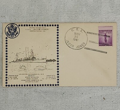WWII 1941 COVER CACHET ENVELOPE AND STAMP USS JACOB JONES DESTROYER | eBay
