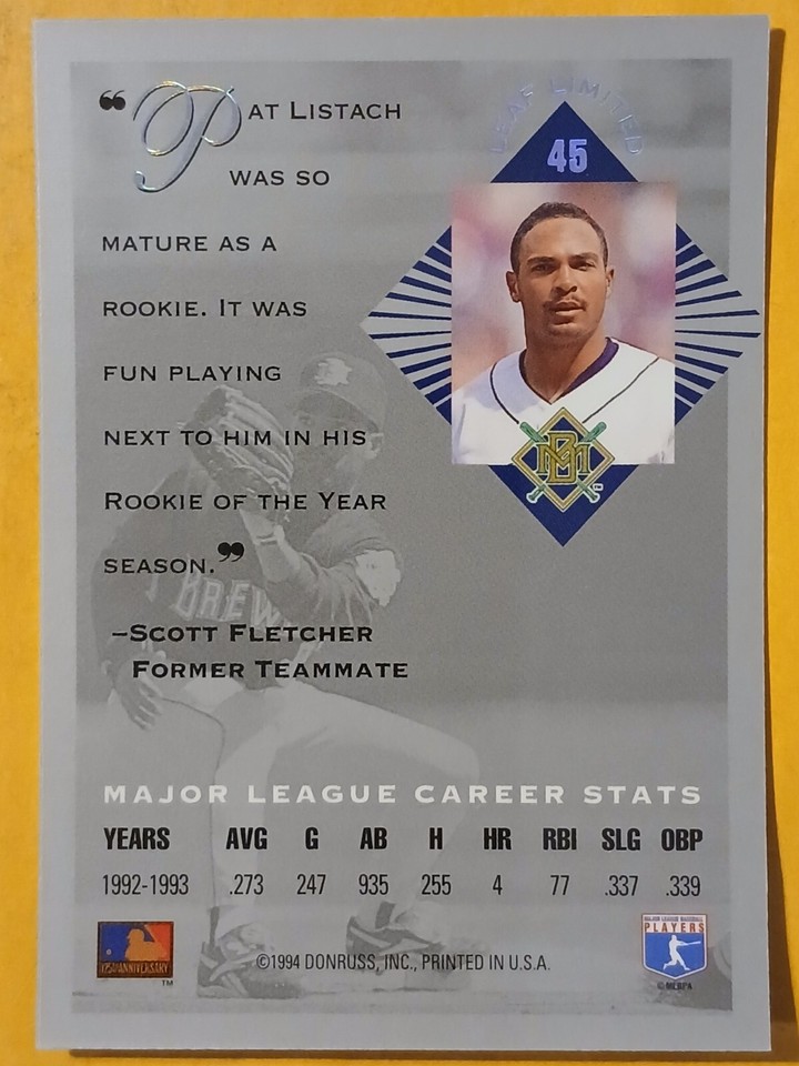 1994 Leaf Limited Baseball Card Pat Listach Milwaukee Brewers #45 | eBay