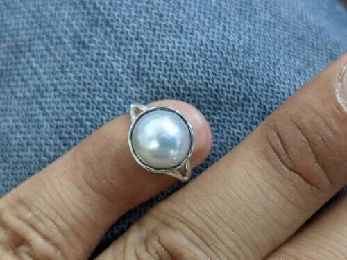 South Sea Pearl (MOTI) gemstone silver ring 4.25-9.25 ratti pearl vedic ...