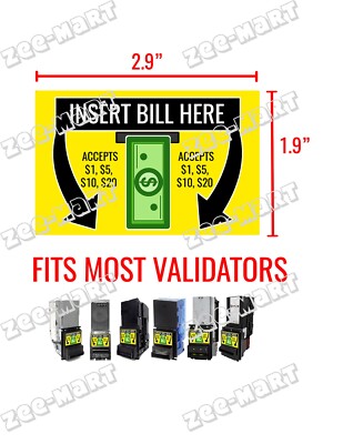 (5) Bill Validator/Bill Acceptor Stickers - $1, $5, $10, $20 - MEI ...