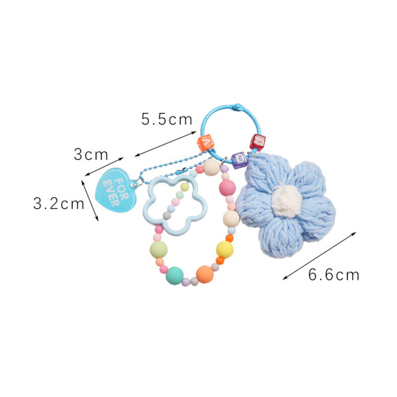 Cartoon Wool Knitted Flowers Key Chains Beaded Wristlet Lanyard ...