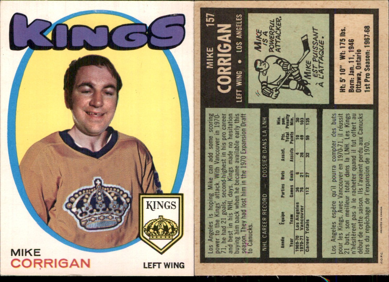 Mike Corrigan 1971-72 O-Pee-Chee #157 Card Kings FREE SHIP ...