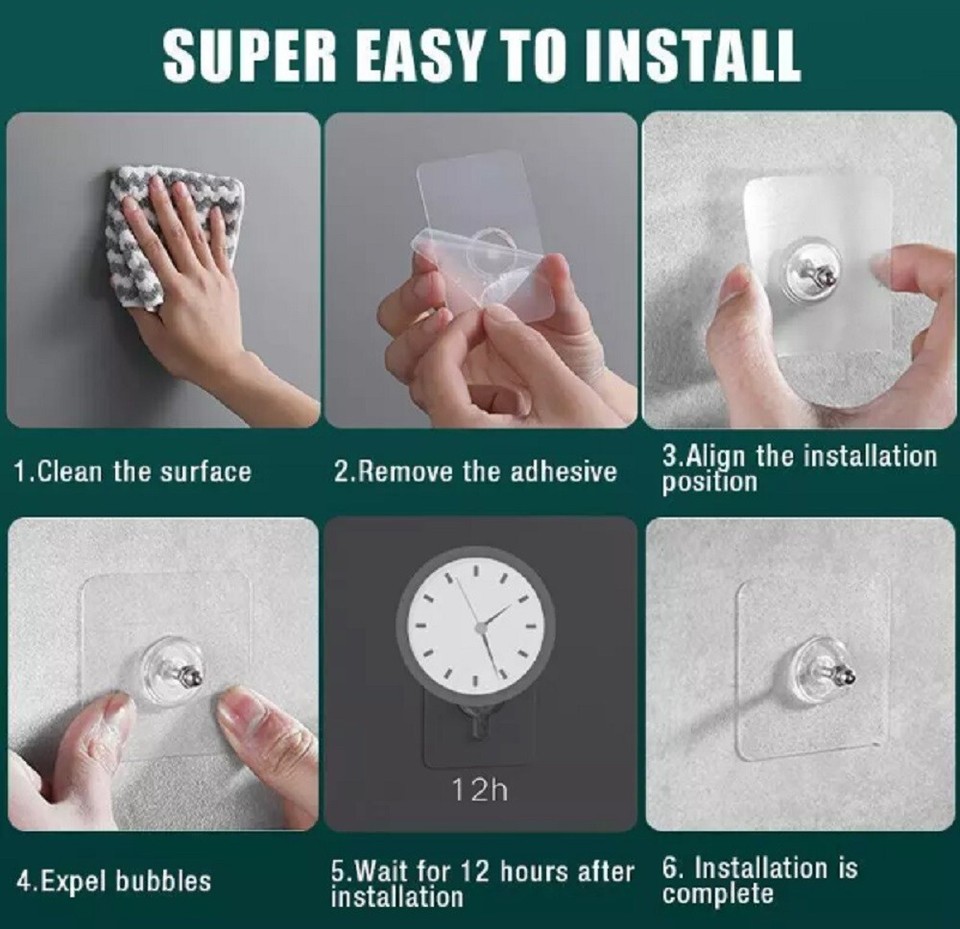 30 Pack Self Adhesive Wall Hooks Seamless Punch Free Nail Screw ...