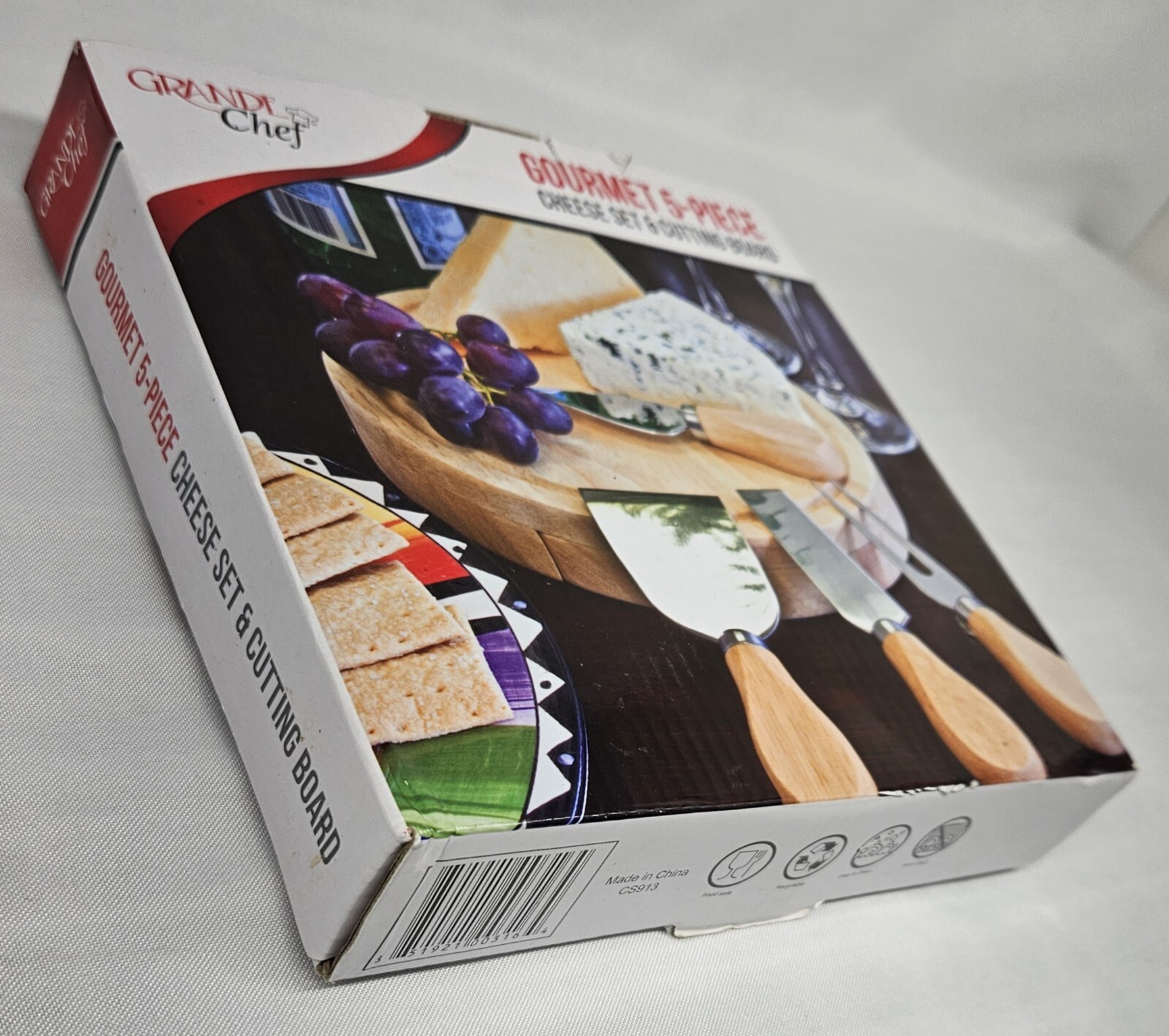 GOURMET 5 PIECE CHEESE SET & CUTTING BOARD * GRANDE CHEF * SWIVEL ...