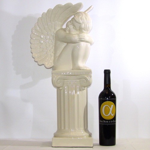 Large High Gloss White Ceramic Cupid on Pedestal 24" Tall | eBay