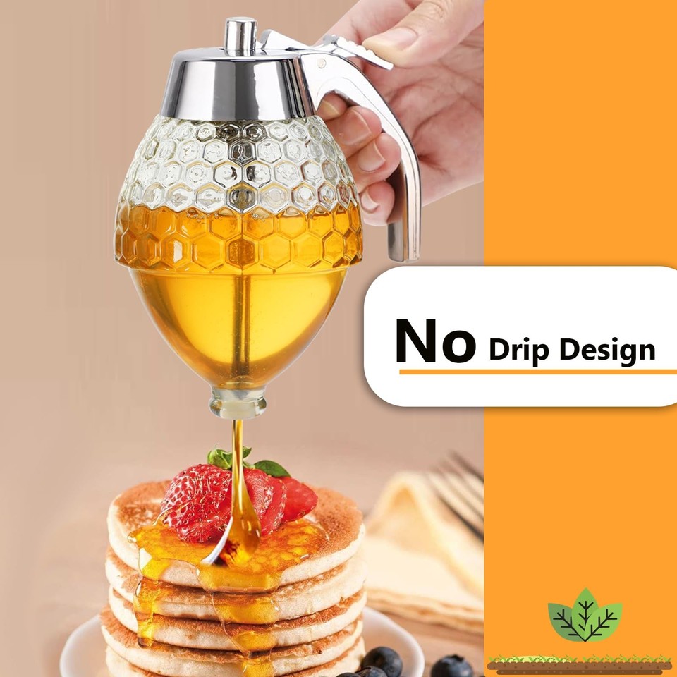 Honey Dispenser, Glass Honey Dispenser No Drip, Honey Pot with Stand, 8 ...