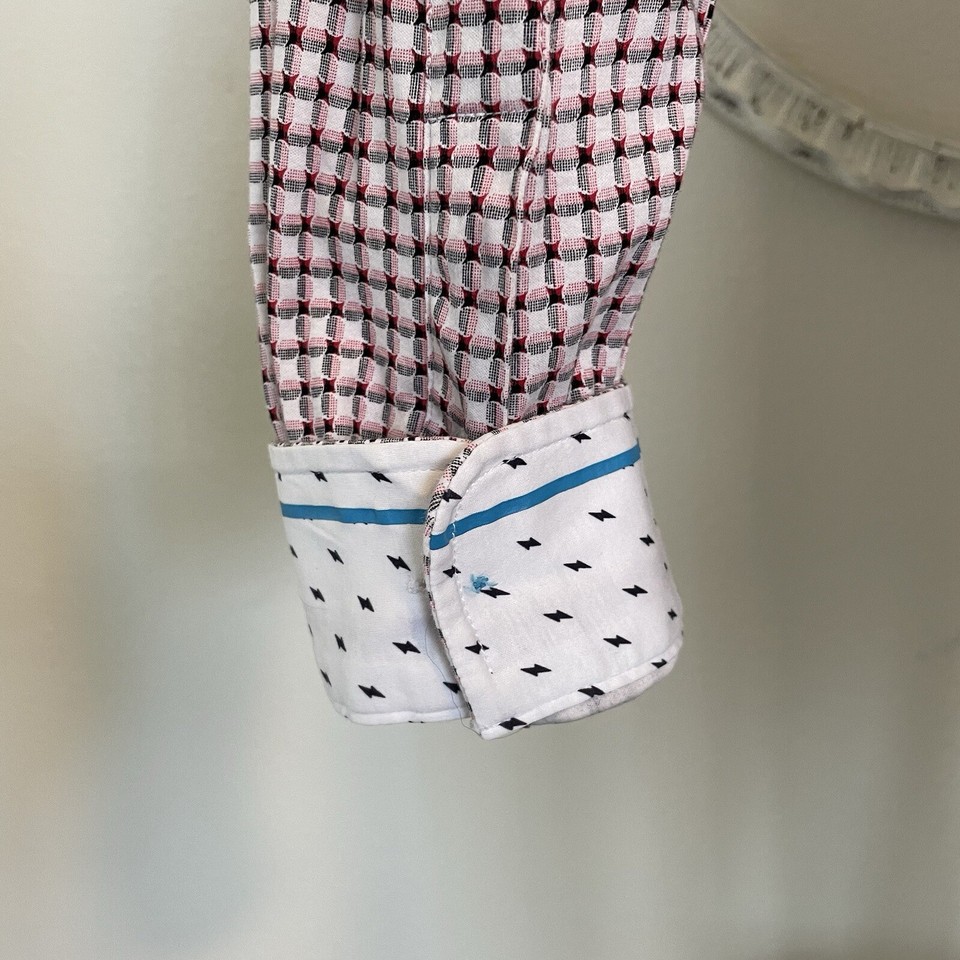 Butter Cloth Men's L Button Up Geometric Shirt Print Red Blue White ...