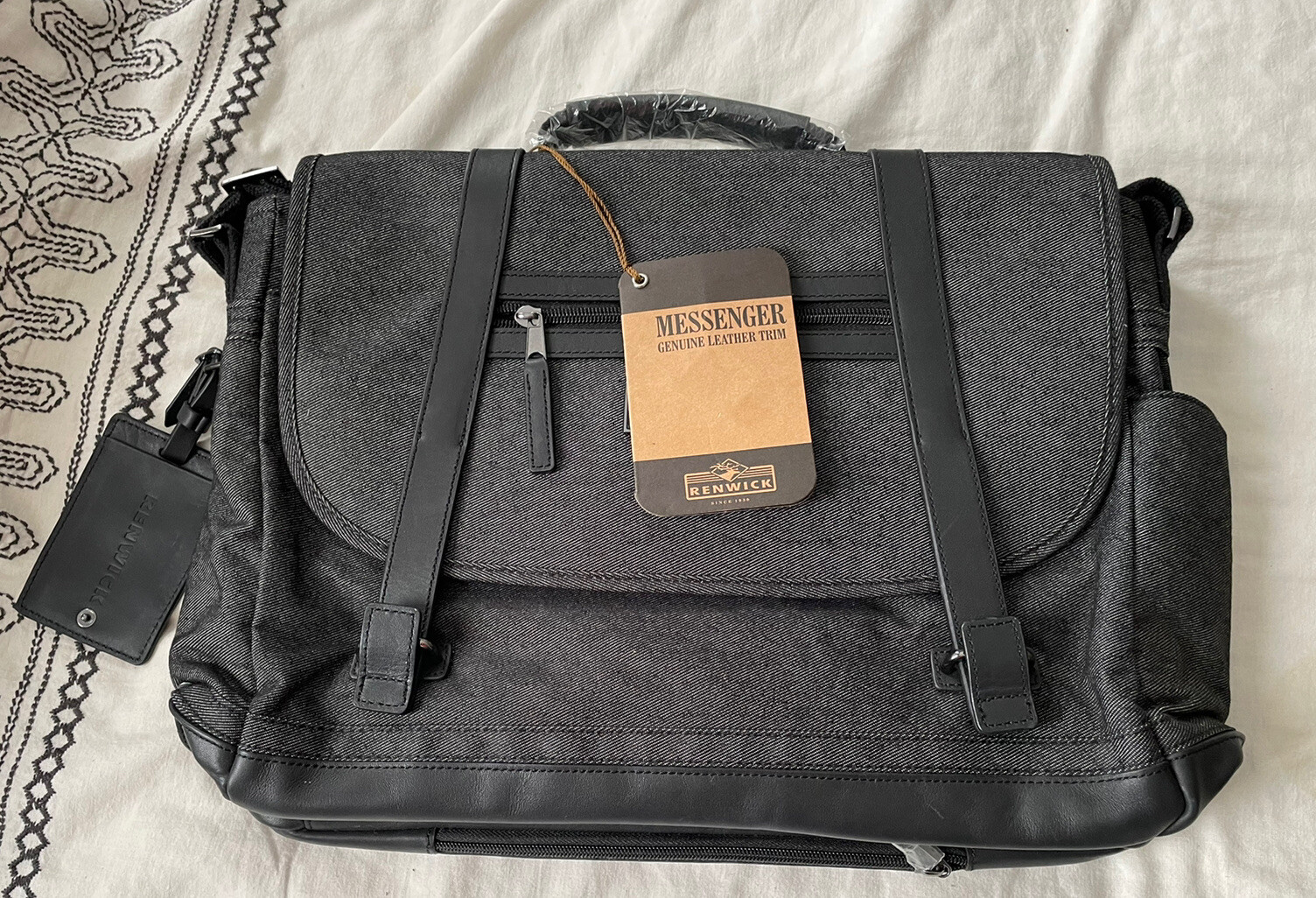 RENWICK Treated Canvas & Leather Messenger Laptop Courier Bag with RFID ...