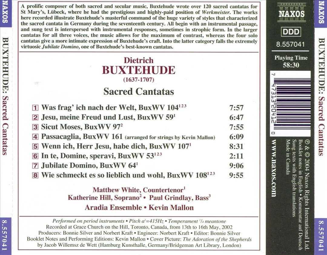 KEVIN MALLON / ARADIA ENSEMBLE BUXTEHUDE: SACRED CANTATAS NEW CD ...