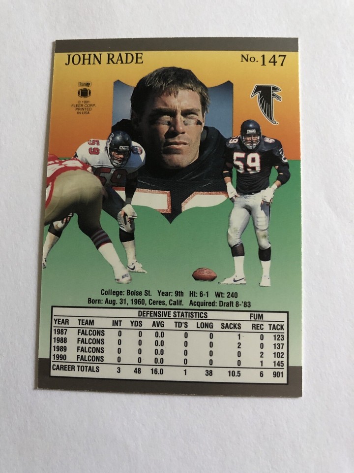 1991 Fleer Ultra - John Rade #147 - Atlanta Falcons - Near Mint | eBay