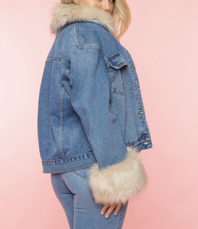 Oversized faux fur lined Jean Denim Spring jacket | eBay
