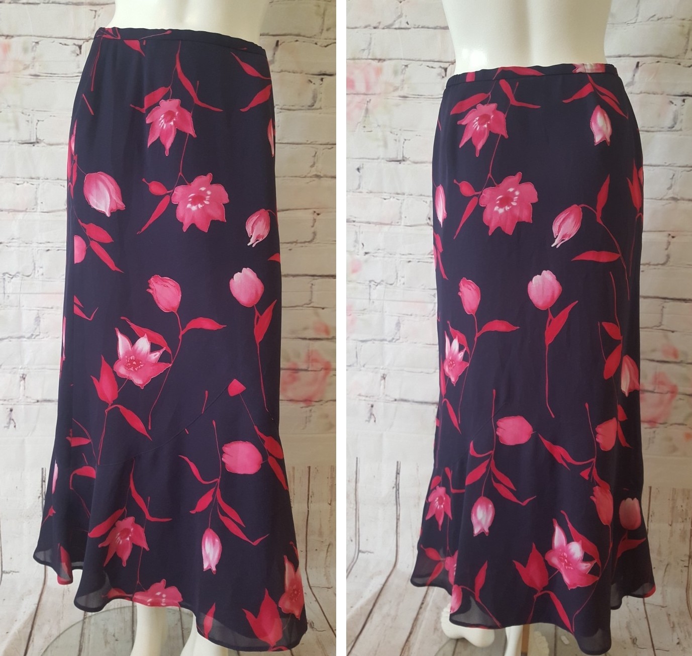 JACQUES VERT,BEAUTIFUL FLORAL SKIRTS,UK10,ZIP UP+BUTTON,NAVY MIX,BARELY ...