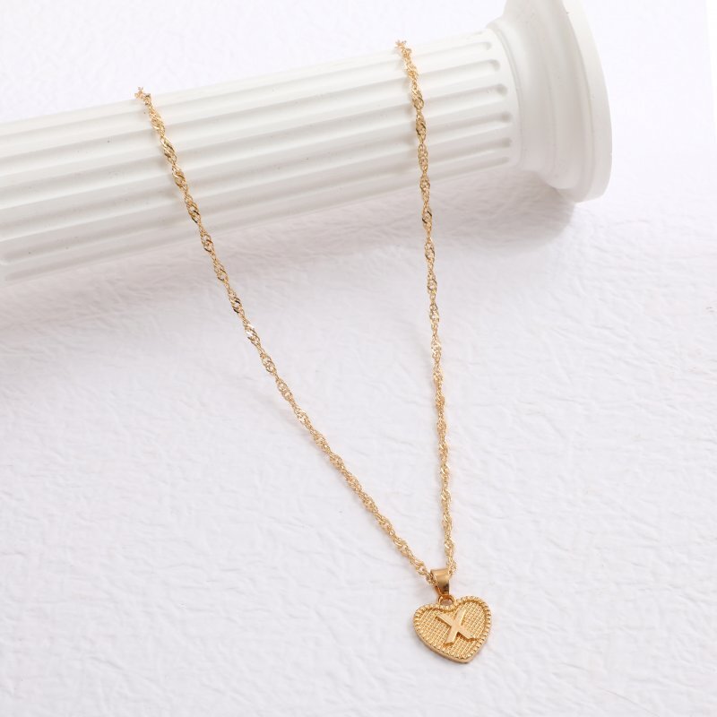 Fashion Gold Plated Heart 26 Letters Initials Pendant Necklace Women ...