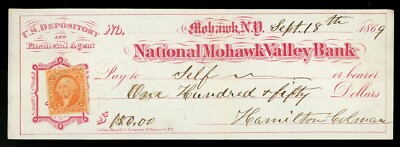 1869 National Mohawk Valley Bank , New York Bank Check + Scott R135 ...