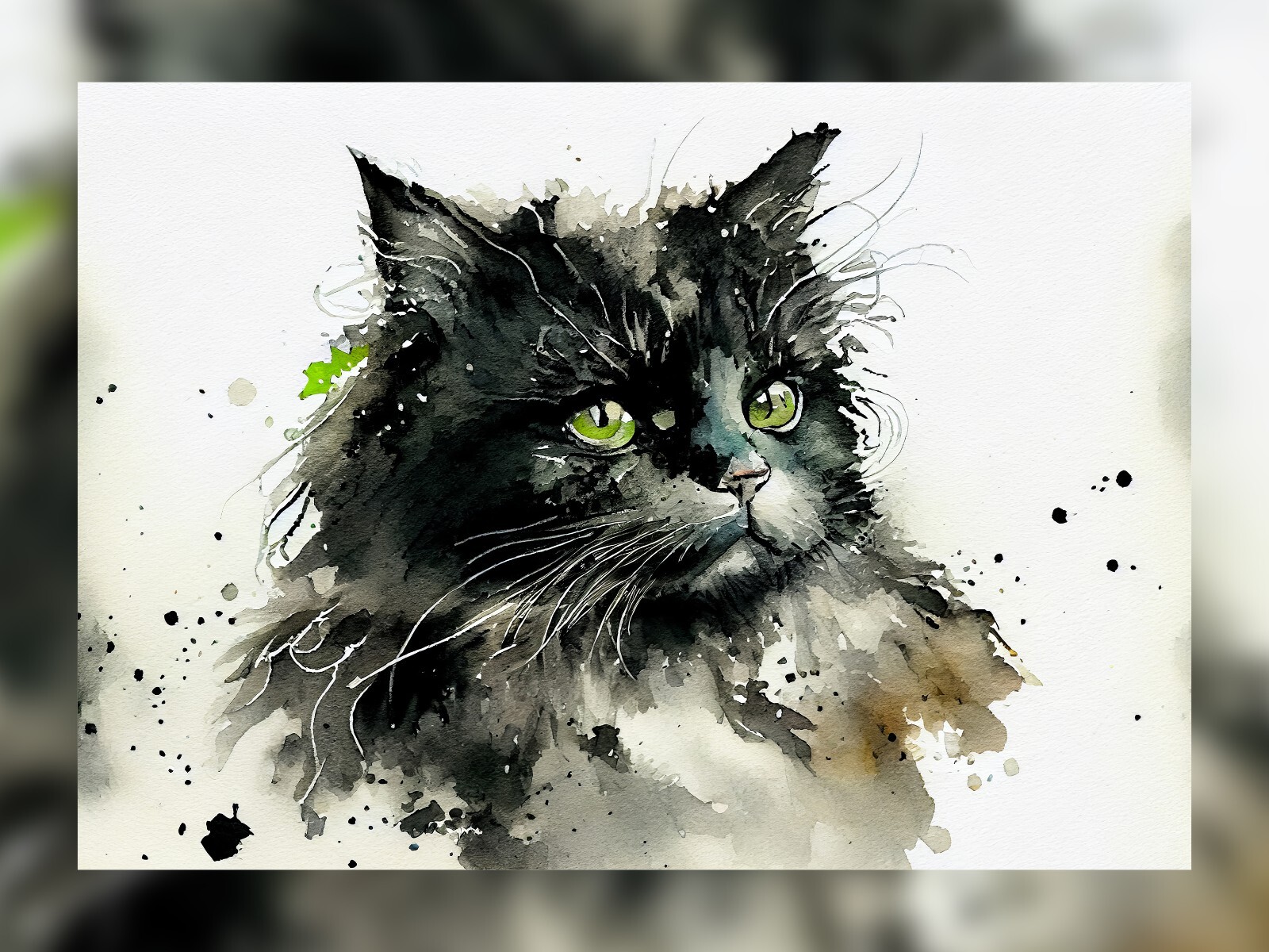 Portrait of a cat, print of watercolour painting, artwork for home 5"x7 ...