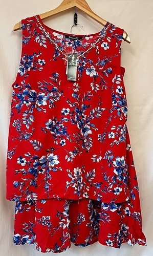 Ladies BON MARCHE Red Floral Linen Blend Top & Skirt Size 16 BNWT CG ...