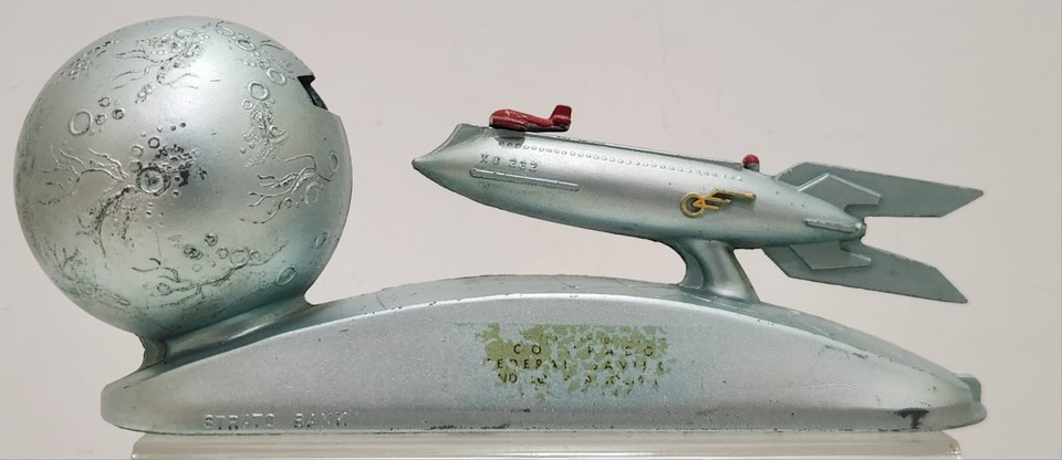 Vtg Strato Rocket Space Ship Xu 232 Coin Bank Cast Mechanical 1950's ...