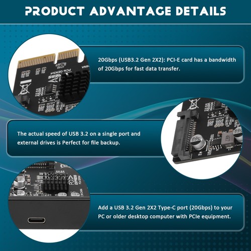 USB PCIE Card Type C PCI-Express 4X to USB 3.2 Gen 2X2 (20Gbps ...
