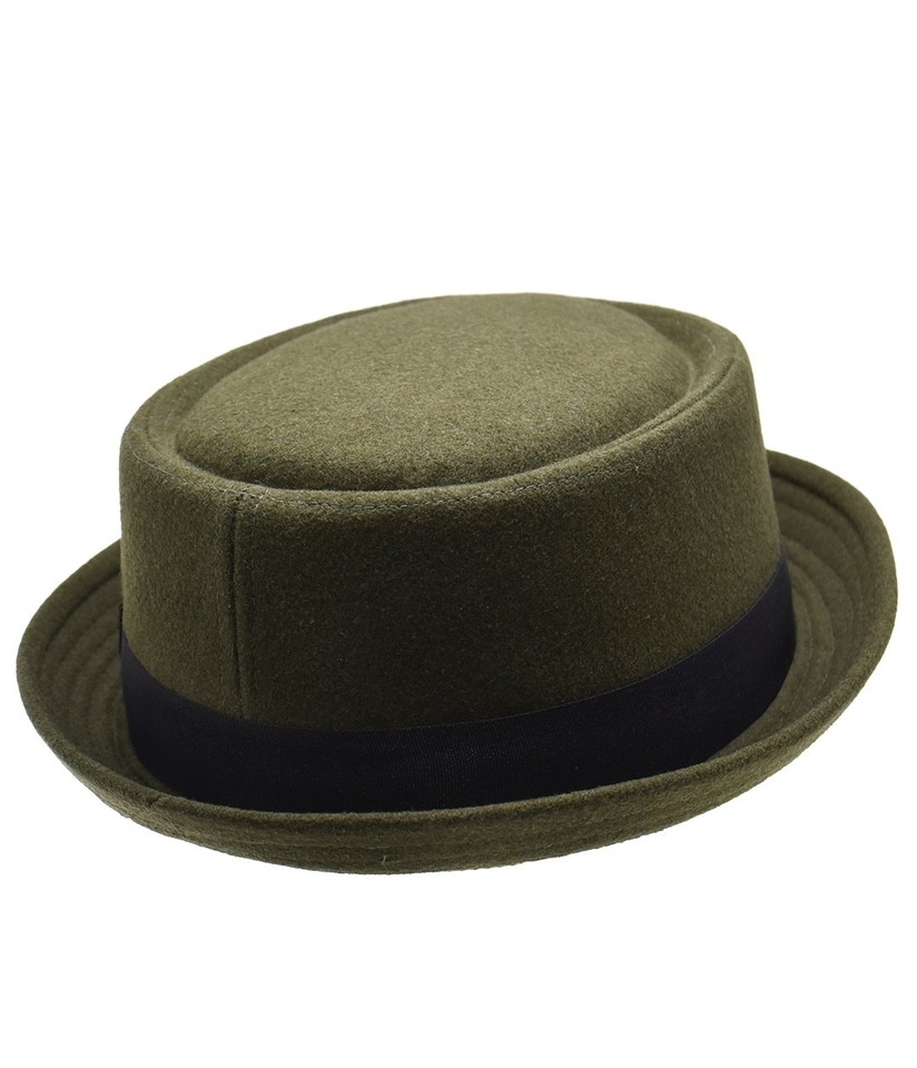Round Shape Wool Fedora Hat w/Grosgrain Band Classic Pork Pie Stingy ...