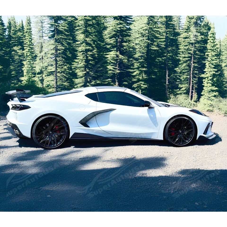 Fits 2020-2025 Chevrolet Corvette C8 Gloss Black Side Skirts Extension ...
