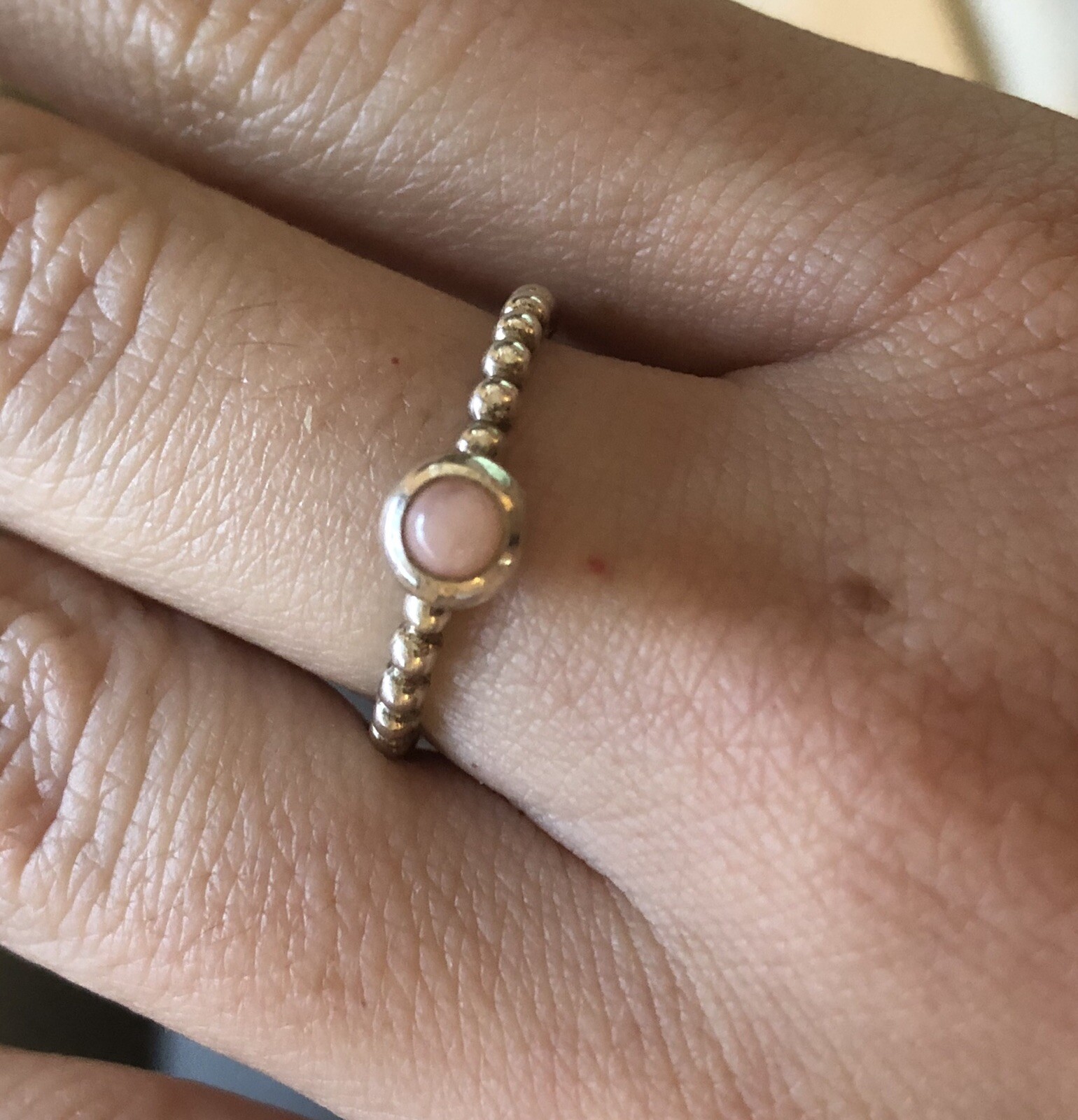 PANDORA String of Beads stackable ring pink center stone - size 7.5 | eBay