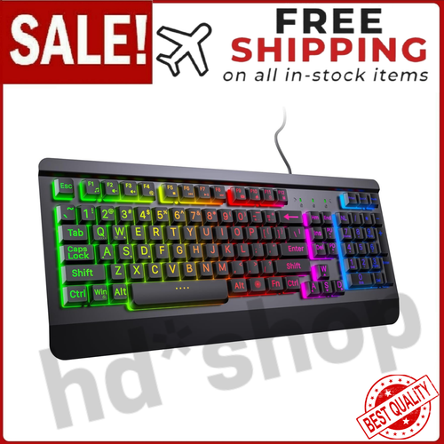 Large Print Letters Computer Keyboard LED Lighted White Backlit Full ...
