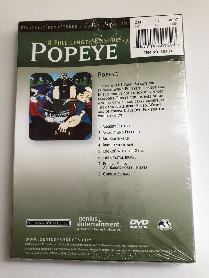 POPEYE 8 FULL-LENGTH EPISODES DVD 2004 FACTORY SEALED | eBay