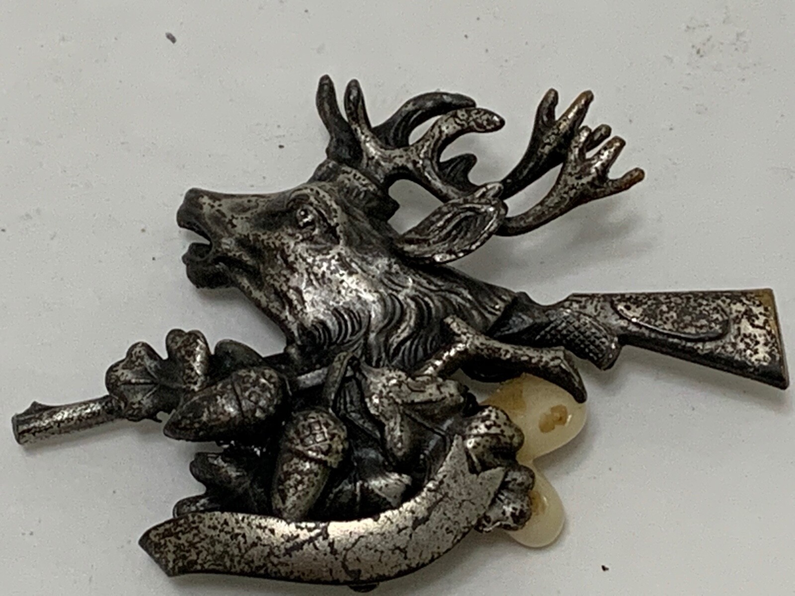 Antique German HUNT BROOCH Stag Rifle Acorns Roe Deer… - Gem