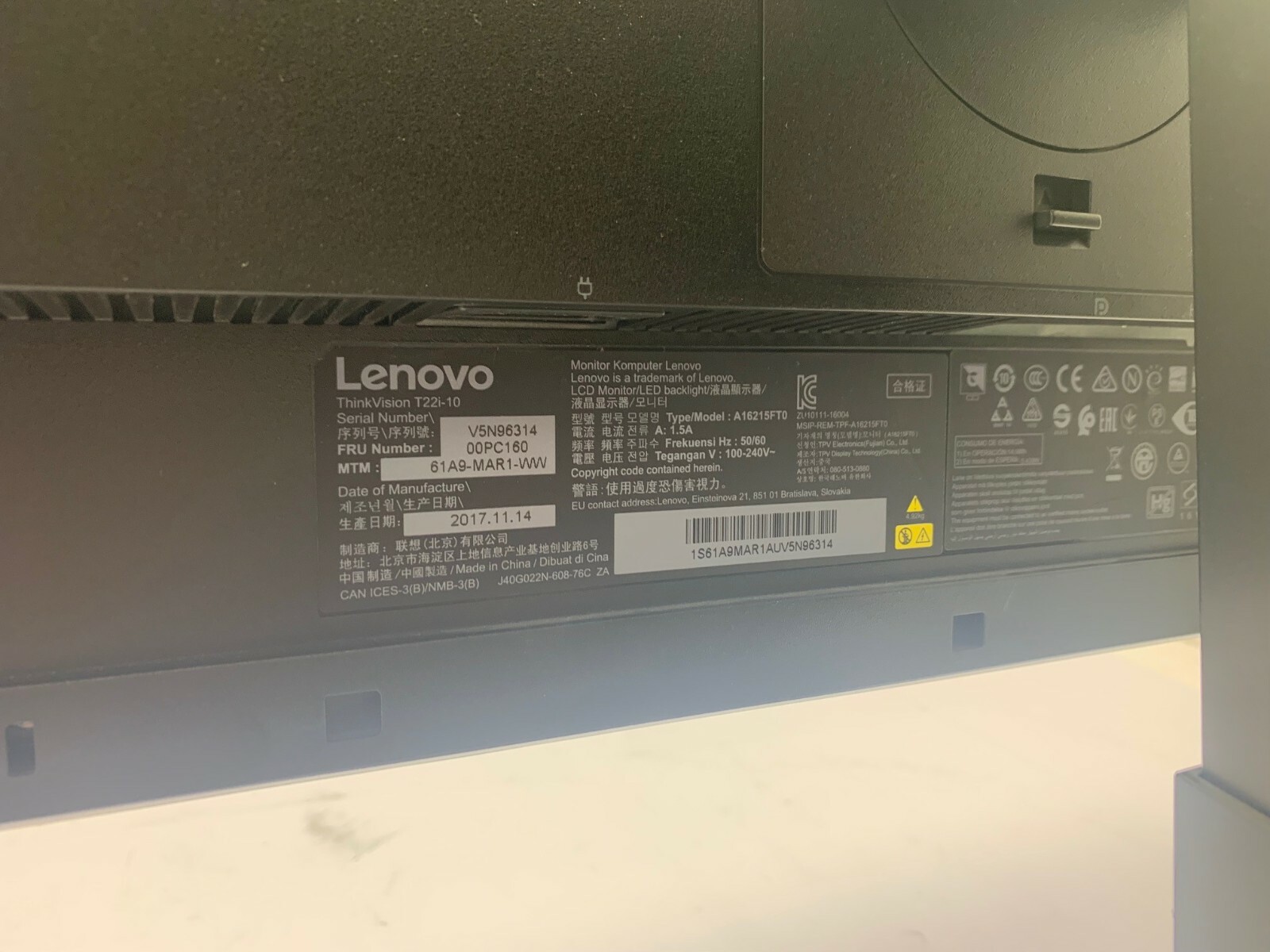 Lenovo Thinkvision T22i-10 21.5" Wide FHD IPS 1920x1080 Monitor ...