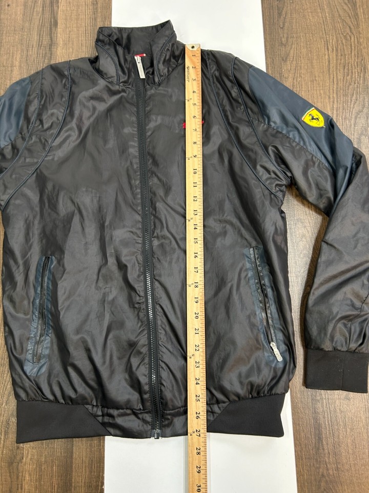 Puma x Ferrari Mens S Black Racing Bomber Jacket Mesh Lined Zip Pockets ...