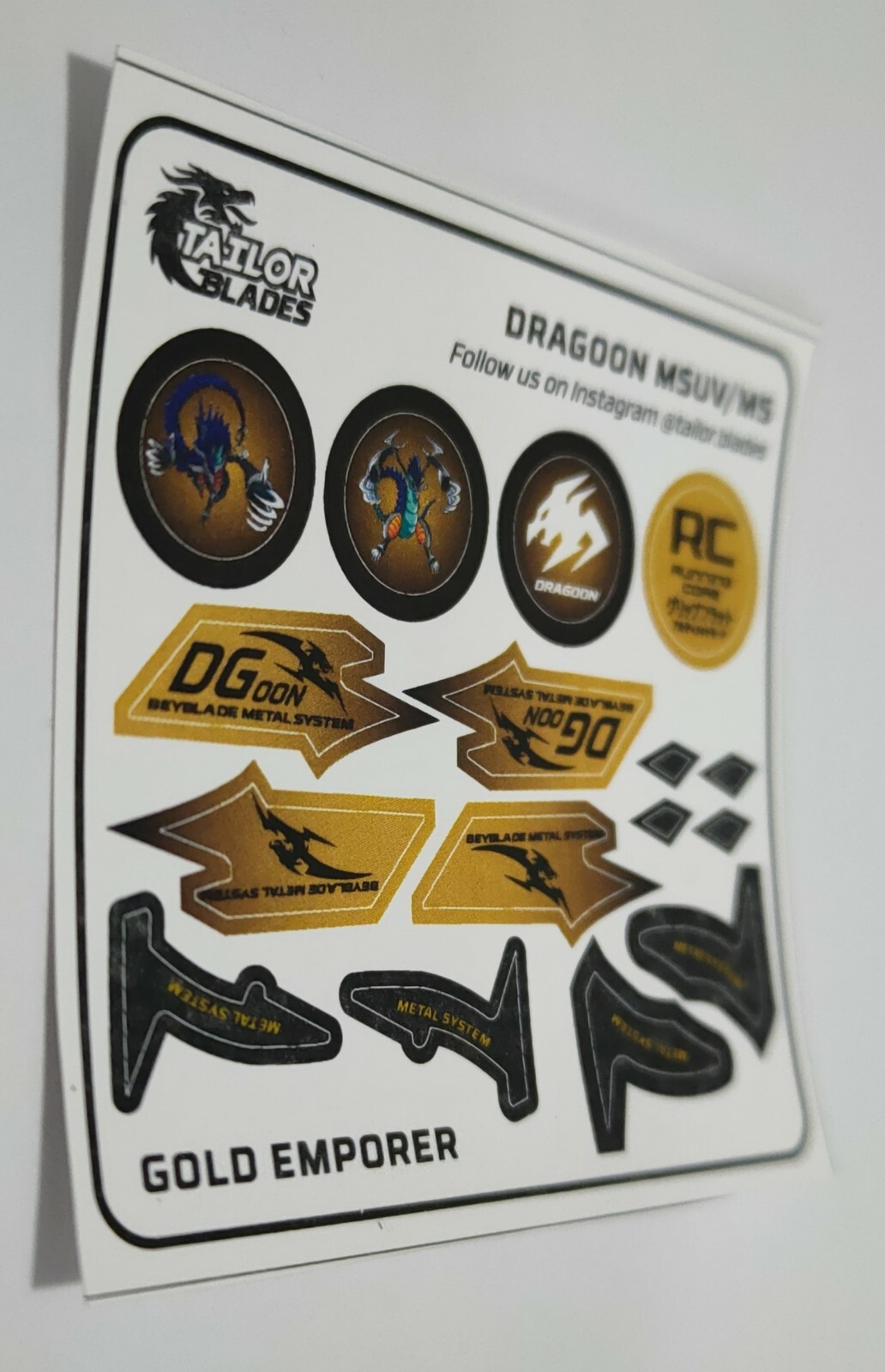 Precut Redesigned Stickers Only, Beyblade HMS Dragoon MS / MSUV (Gold ...