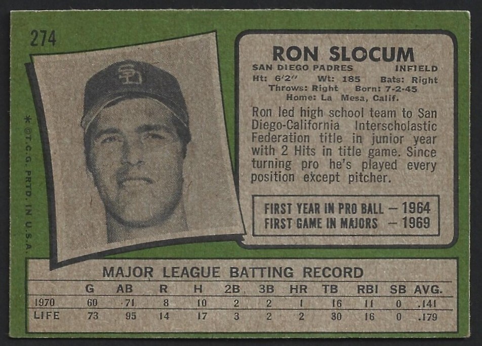 US Baseball card signed Ron Slocum PADRES | eBay
