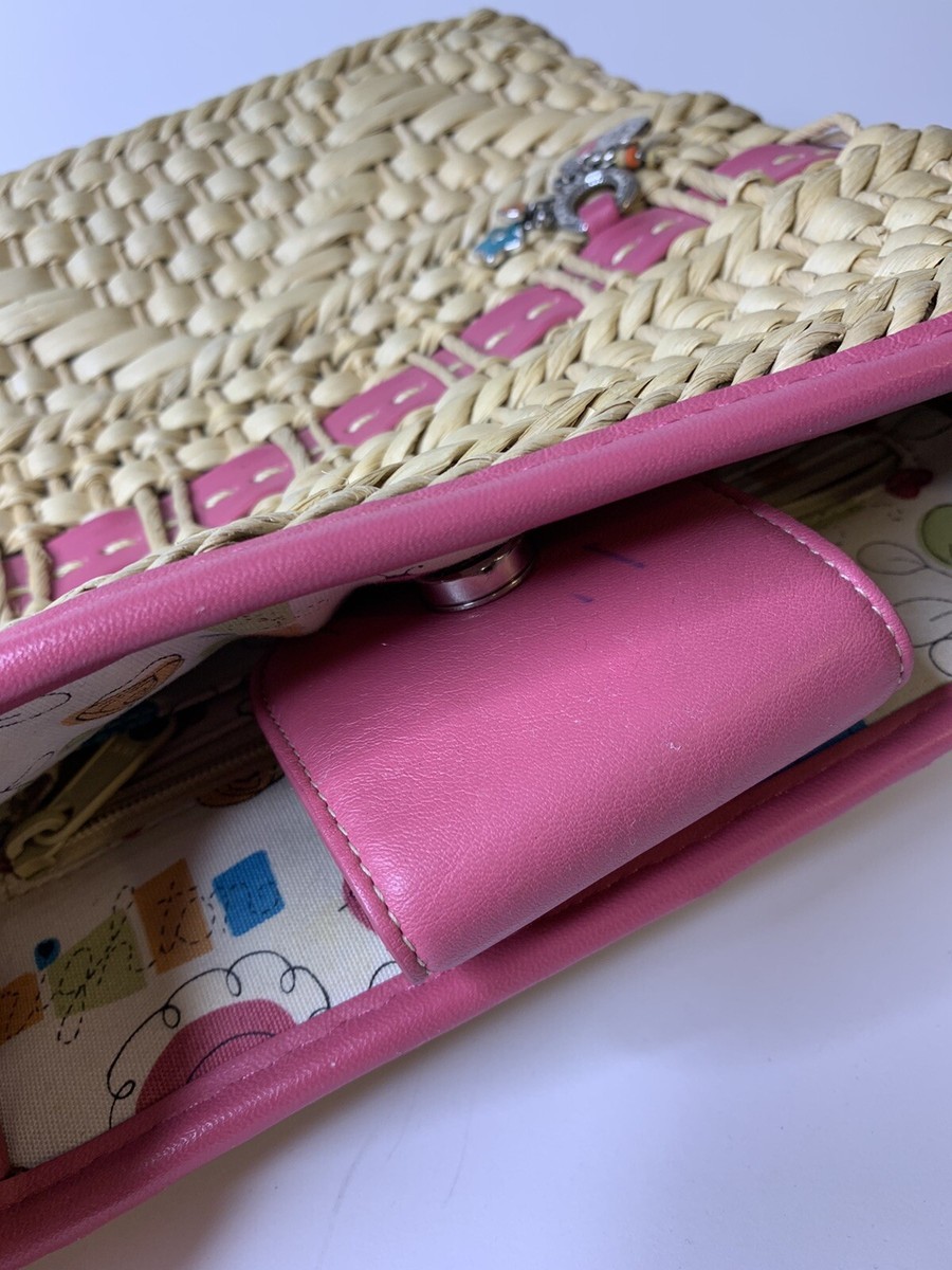 discounted purchases vtg 90s Brighton woven straw and leather pink ...