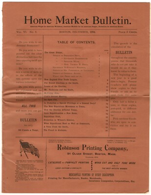 RARE 1894 HOME MARKET CLUB VOL6 NO8 ORIG EARLY ANTI FREE-TRADE ...