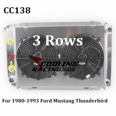 For 1980-1993 Ford Mustang Fox-Body AT&MT 3-Row Aluminum Radiator w ...