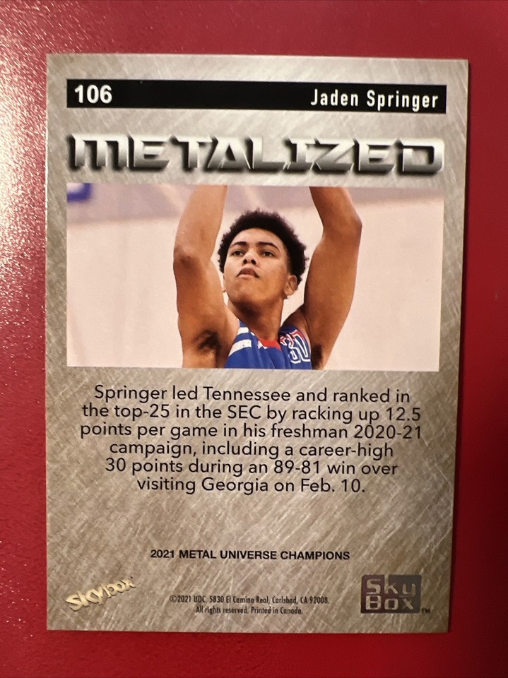 2021 Upper Deck Skybox Metal Universe Champions Jaden Springer ...