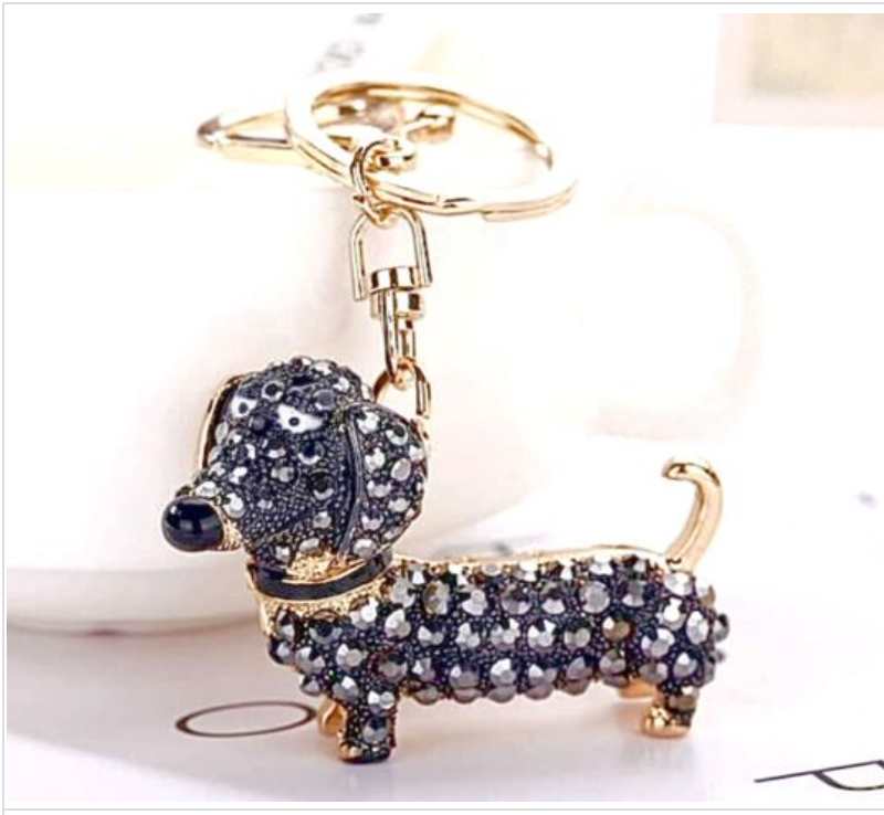 Silver black gold Dachshund Sausage Dog Keyring Keychain bag charm ...