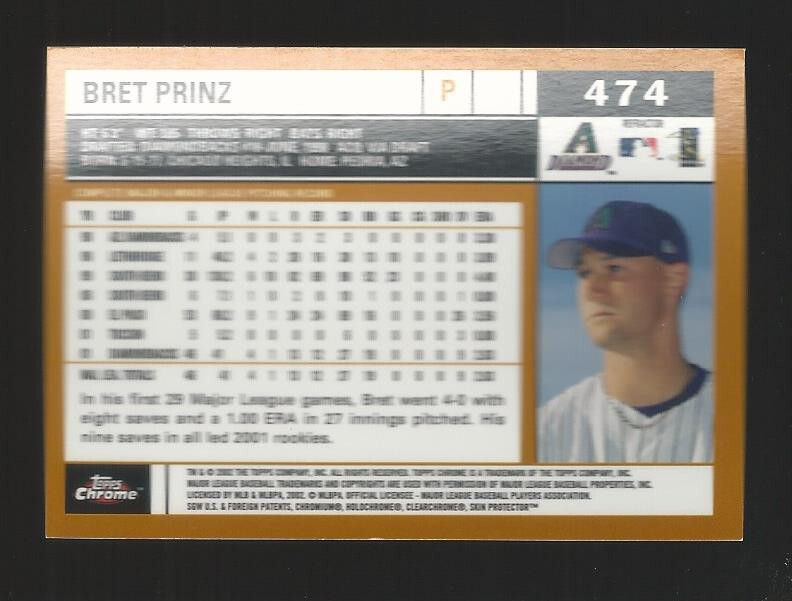 2002 Topps Chrome Bret Prinz Diamondbacks #474 Gold Refractor Rare ...