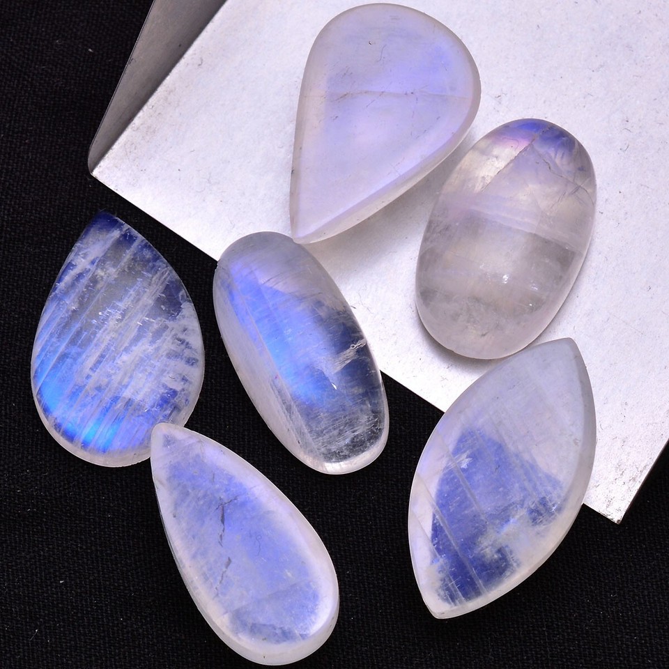 6 Pcs Natural Moonstone Blue Shine 22mm-23mm Top Quality Cabochon ...