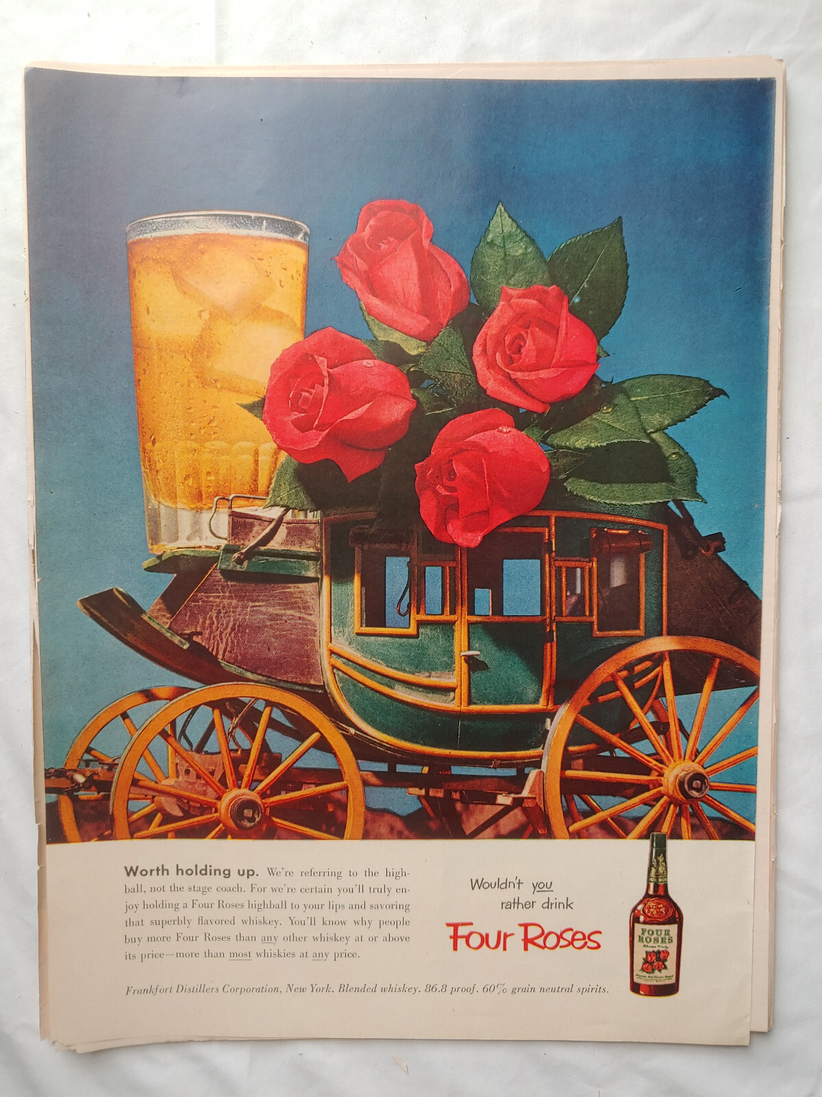 1952 VTG Orig Magazine Ad Four Roses Whiskey Worth Holding Up Carriage ...